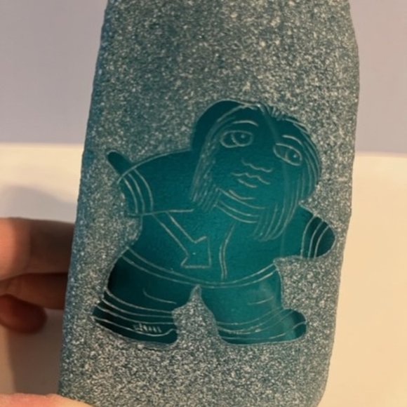 Art | Indigenous Frosted Etched Green Teal Glass Art Glass Paperweight ...